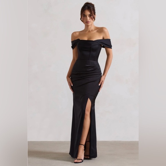 Club London | Dresses | Club London Black Satin Dress | Poshmark